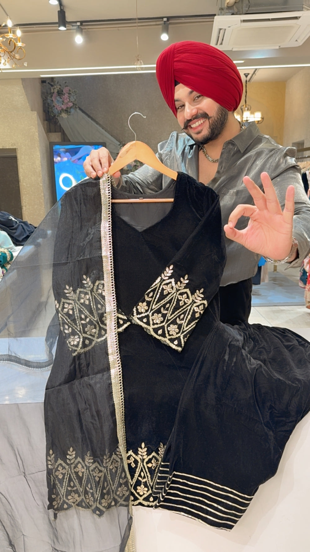 Black Premium Velvet Farshi Salwar Set with Heavy Gotta Embroidered wo