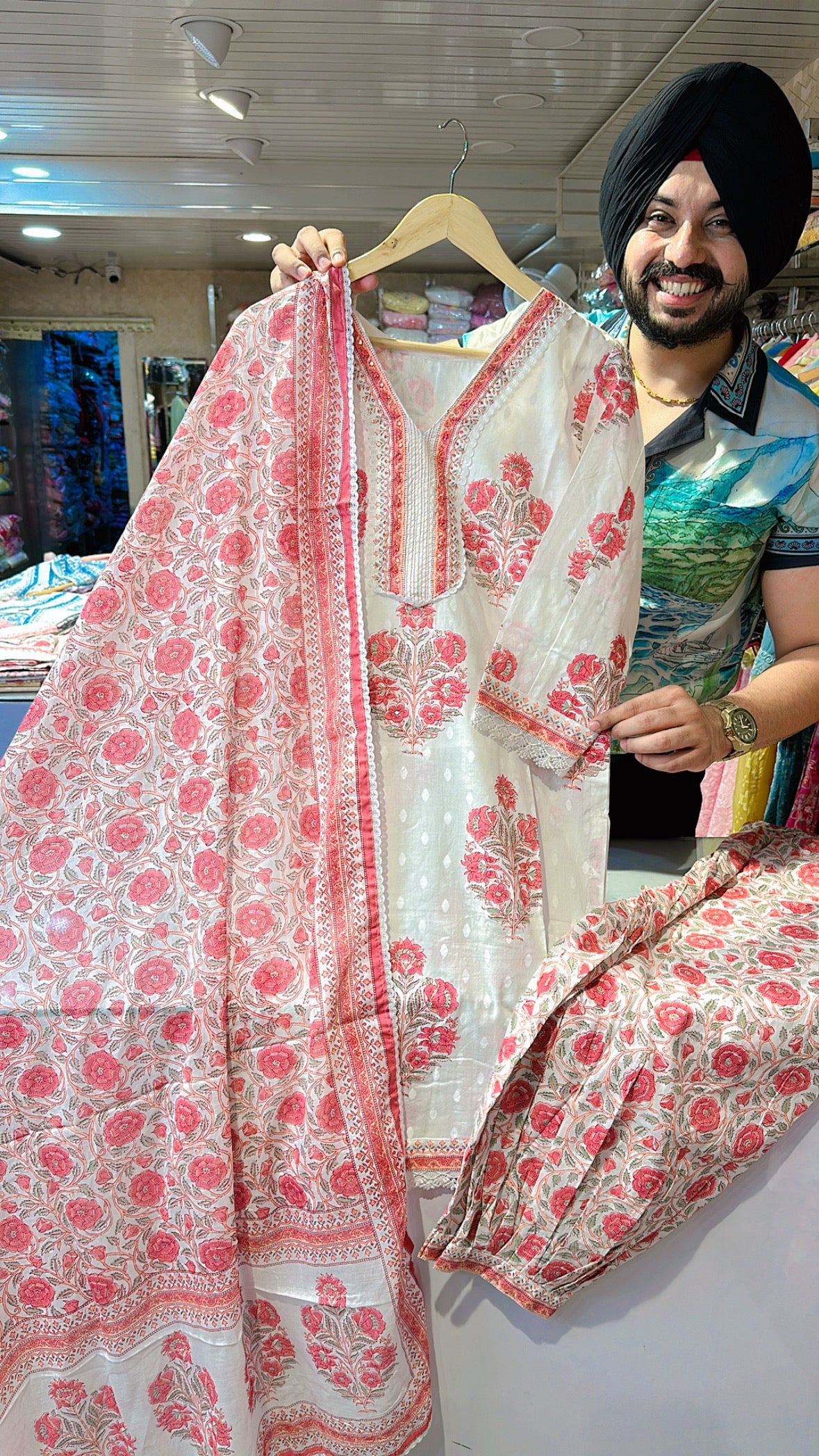 White & Gajri pure Cotton Pathani suit