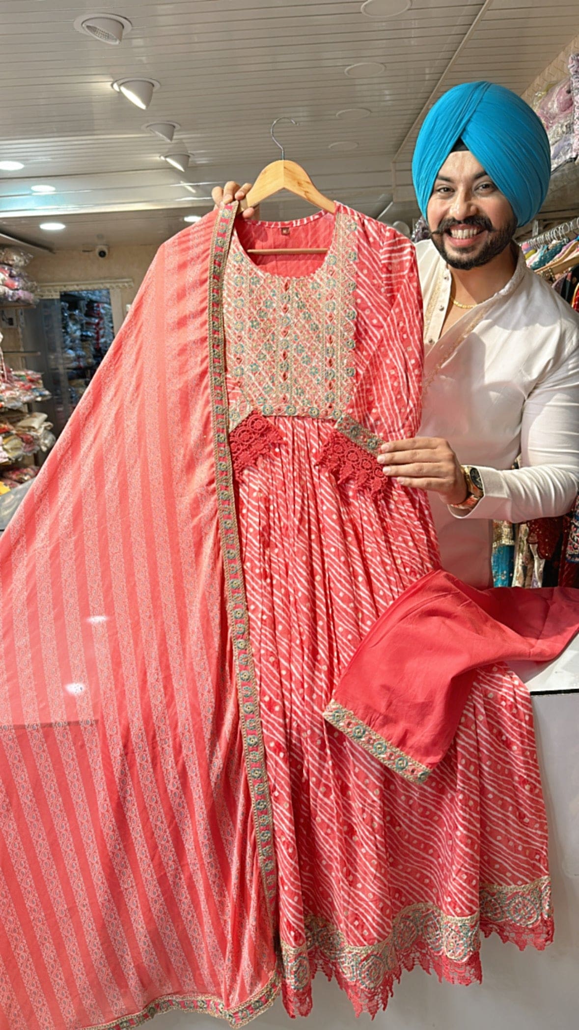 Gajri Pure Mal Cotton Anarkali suit with Beautiful Embroidery work on