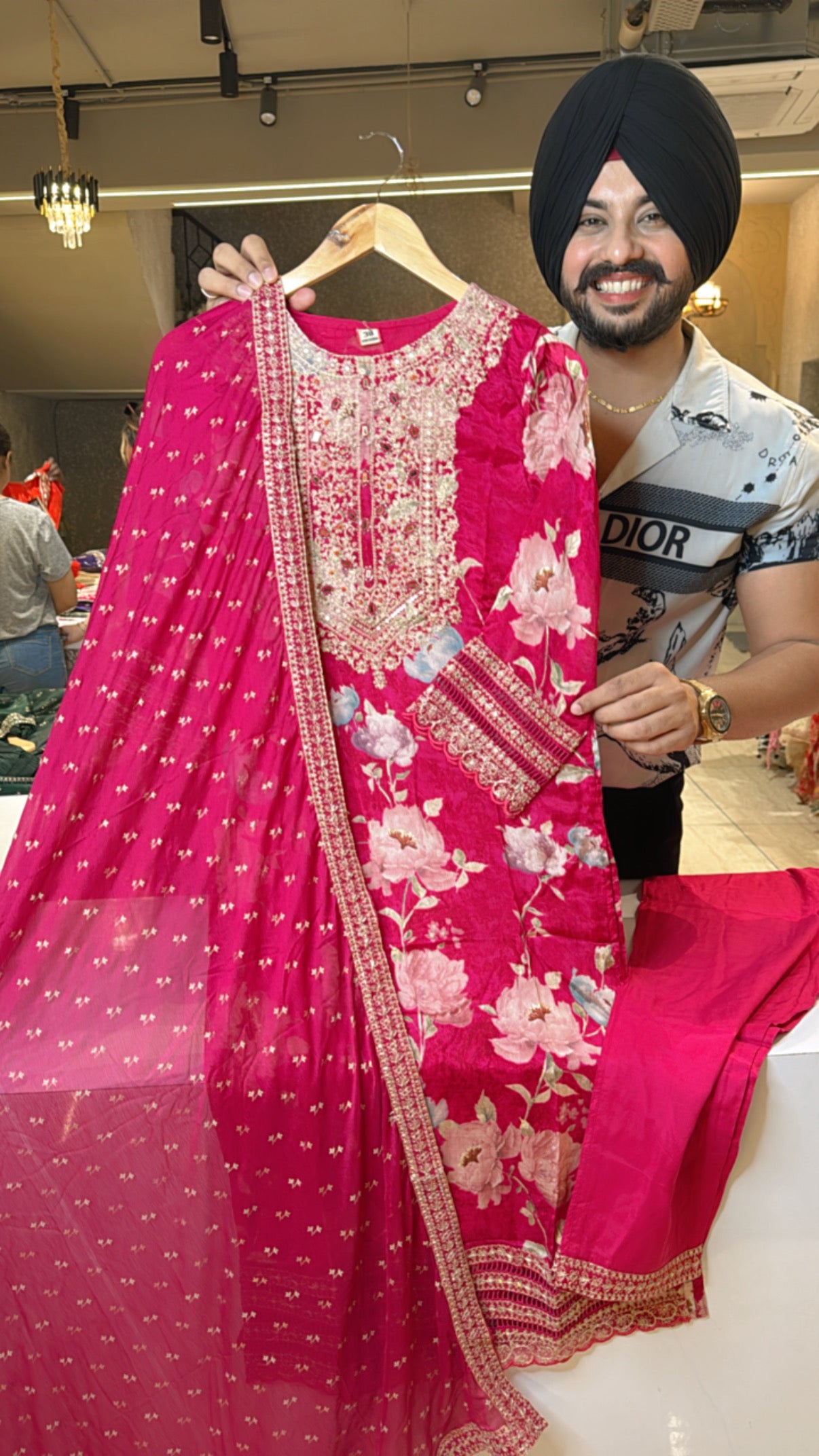 Rani pink Chinon Digital Floral Print Straight Suits with Beautiful Em