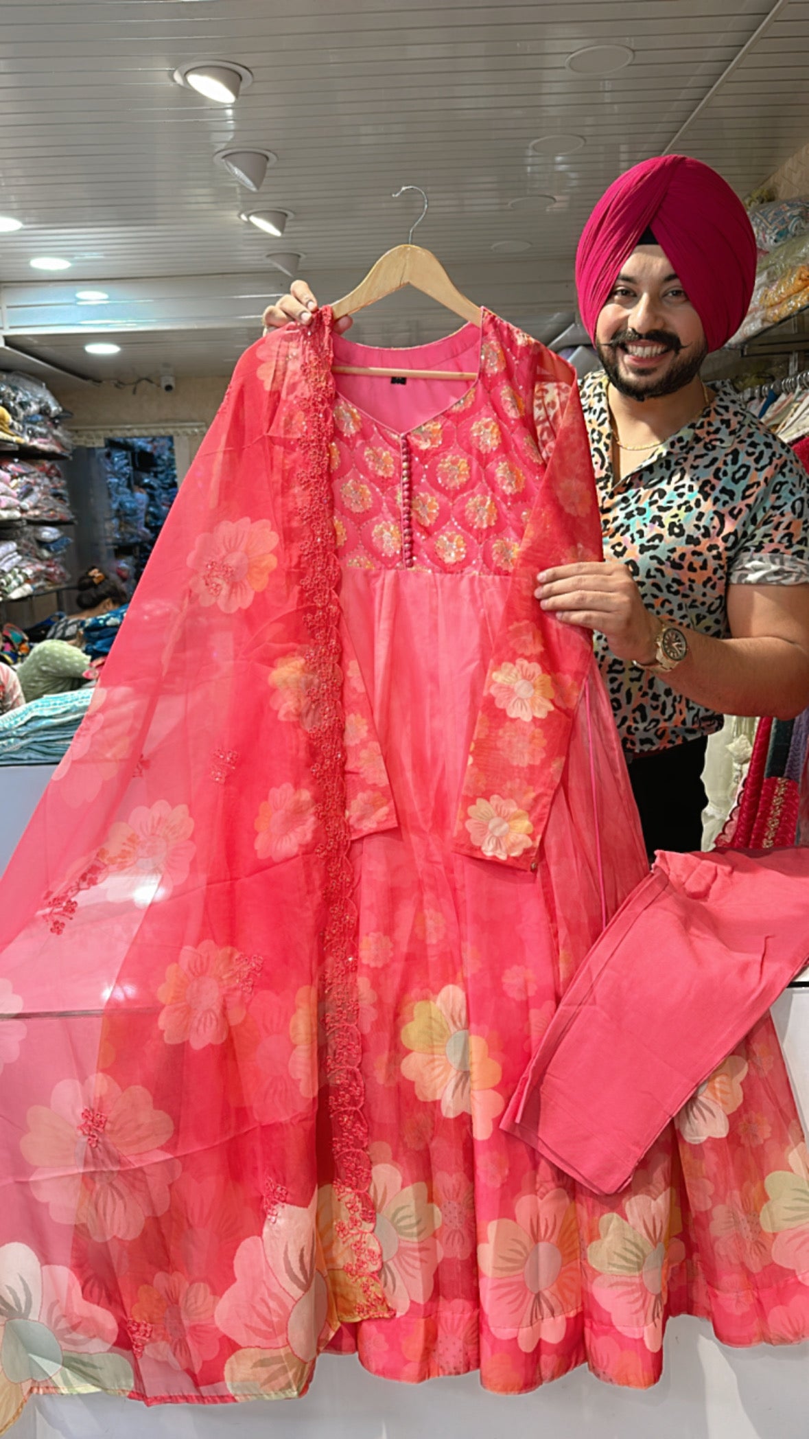 Gajri Organza Full Flair Anarkali suit with beautiful Sequence work on