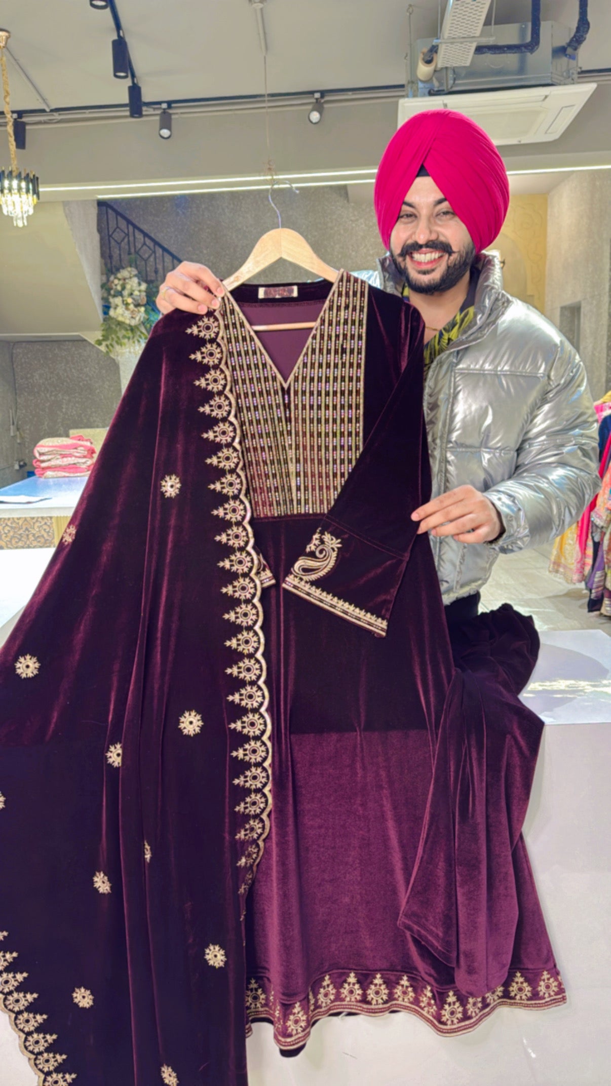 Maroonish wine Heavy Strechable Velvet Heavy Embroidered Anarkali Suit