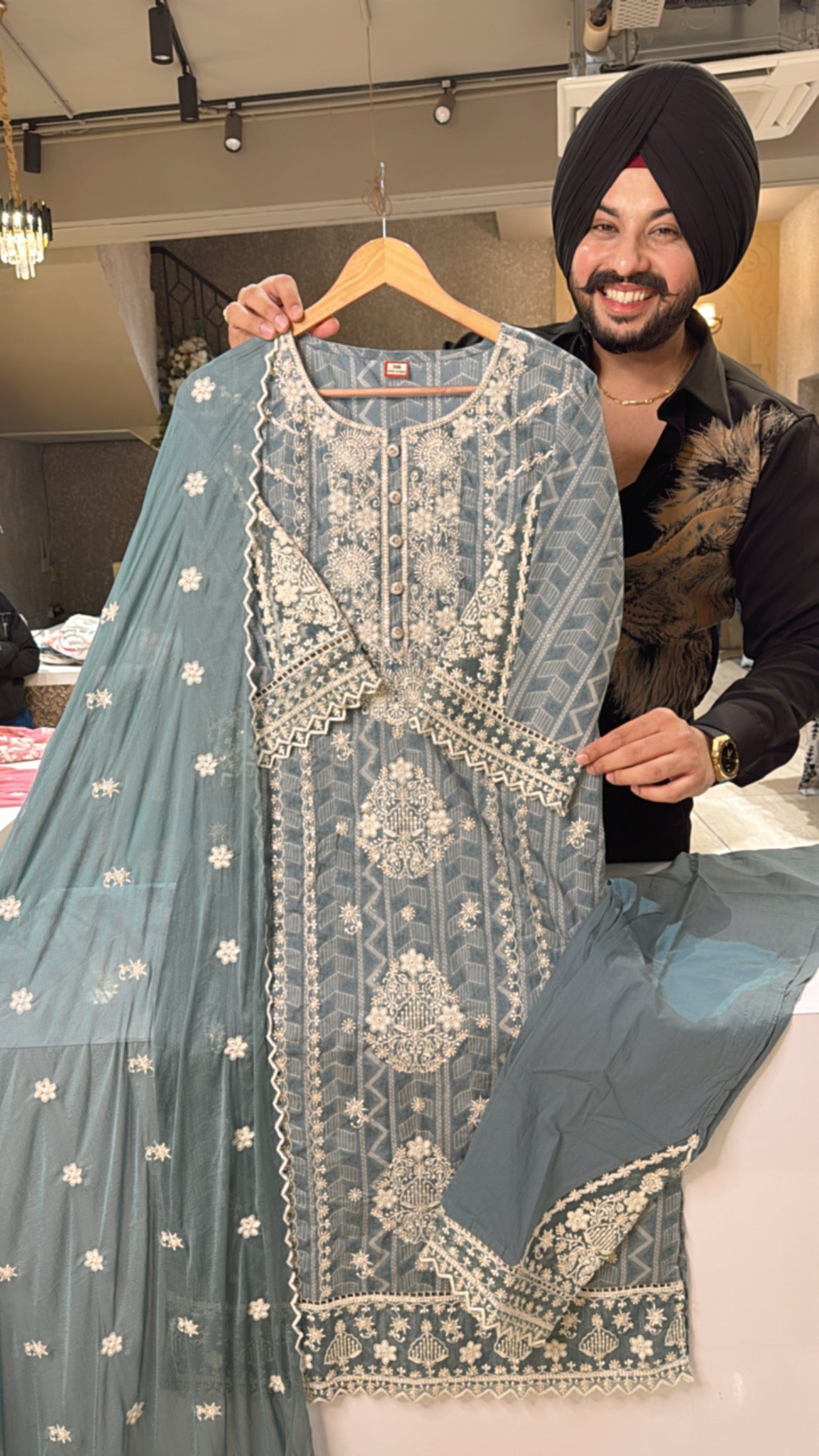 Light Blue Pure Cotton Embroidered Pakistani Suit with Beautiful Duppa
