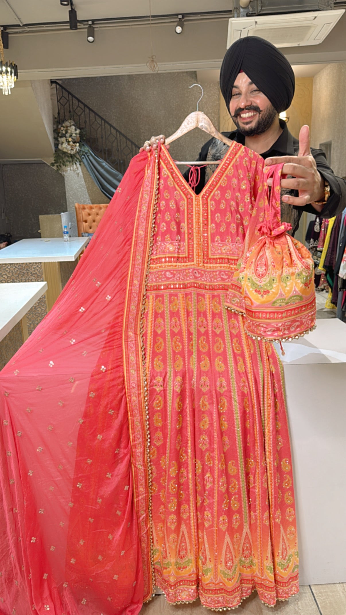 Gajri pink crepe Swarovski & mirror Pasting Full Flair AnarKali gown W