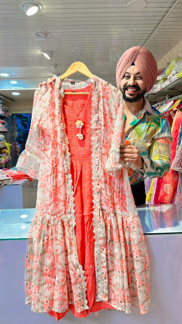 Gajri Rayon Indo western Dress with Shimmer Tissue Georgette shrug