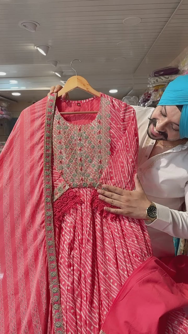 Gajri Pure Mal Cotton Anarkali suit with Beautiful Embroidery work on