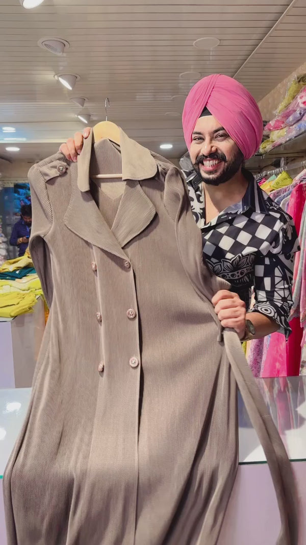 English Brown Strechable Western Side Shrug Dress